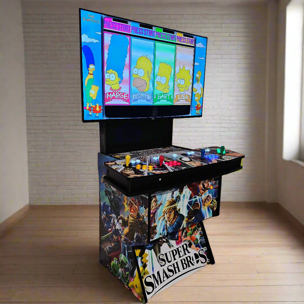 4 Player Arcade Pedestal with attached TV stand – Quarterless