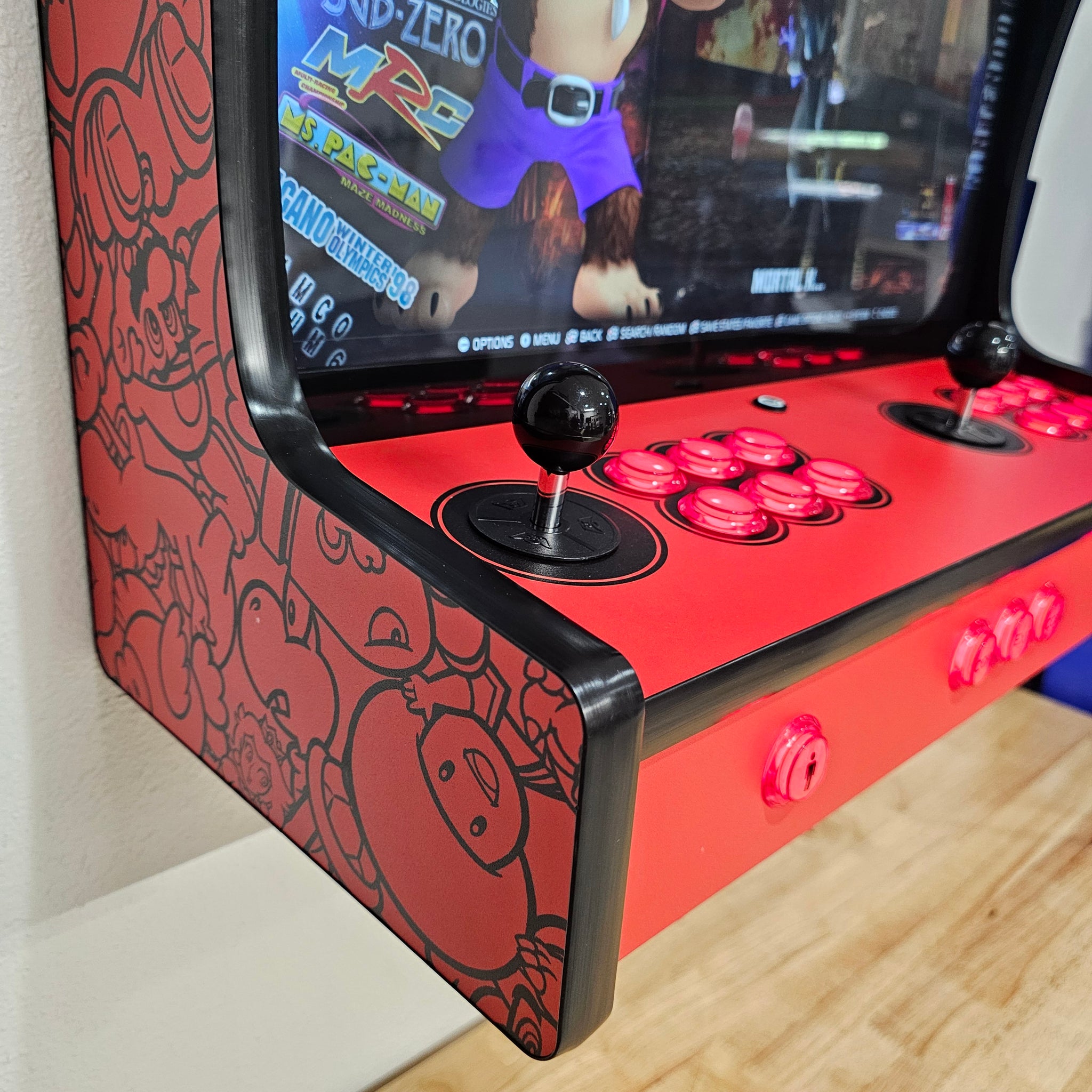 Red Patterned Wall Mounted Arcade Machine – Quarterless